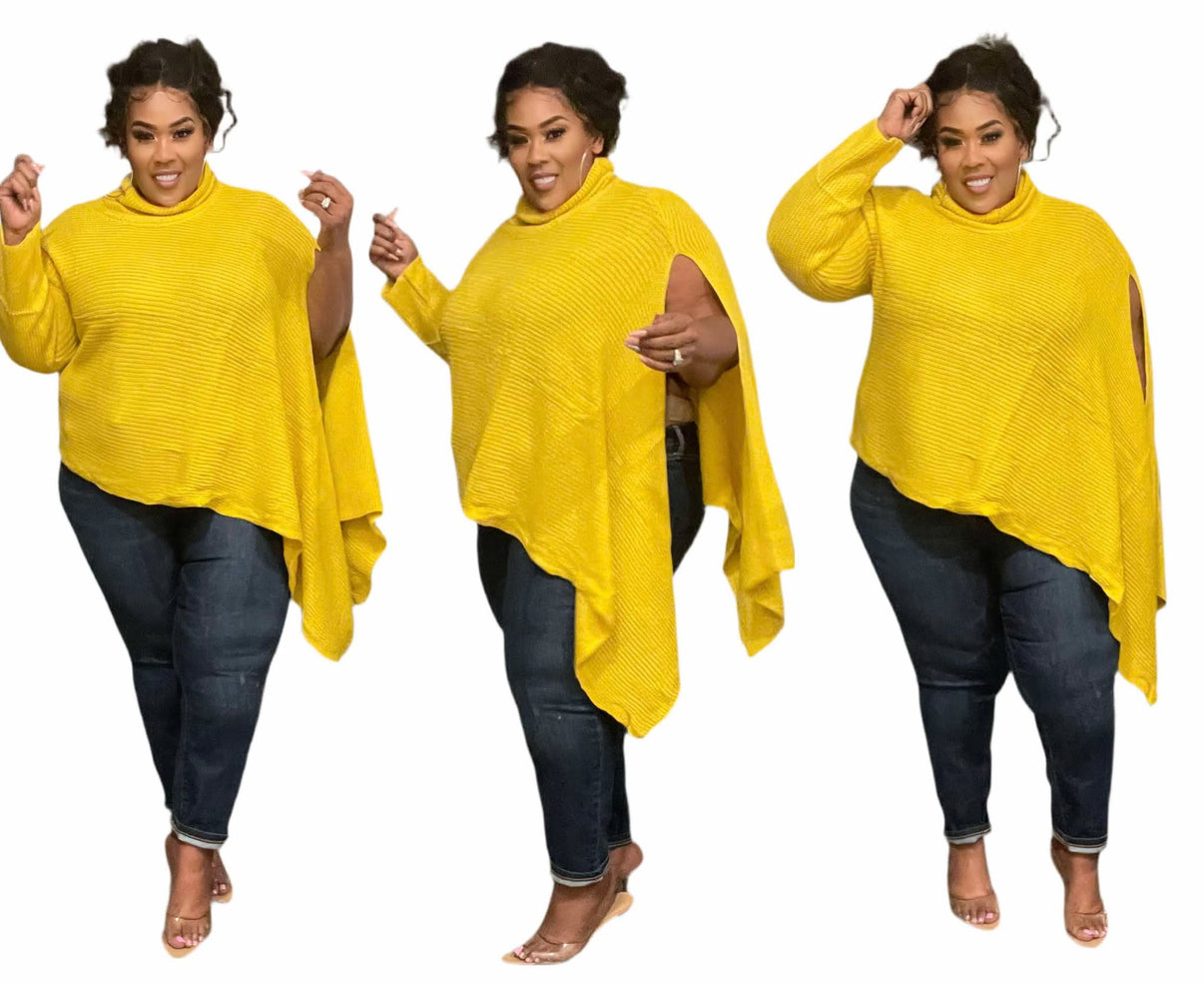PLUS SIZE TURLE NECK "ONE SIDEED" SLANT SWEATER-66 – flyfatchick